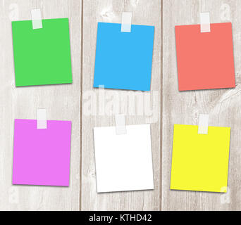 blank and colorful sticky note sheets on a wooden worktop Stock Photo ...