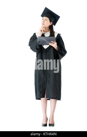 Beautiful female student graduating. Isolated on white Stock Photo - Alamy