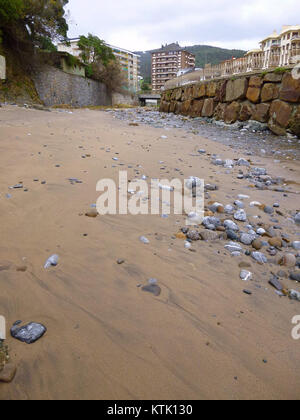 A scenic view of Bakio Beach, located in the Basque Country of Spain ...