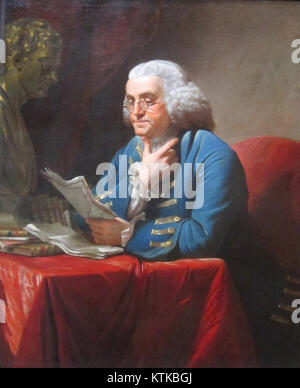 A historical portrait of Benjamin Franklin, created around 1770 ...