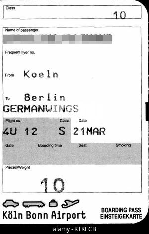 This boarding pass from Germanwings flight 4U 789 shows a flight from ...
