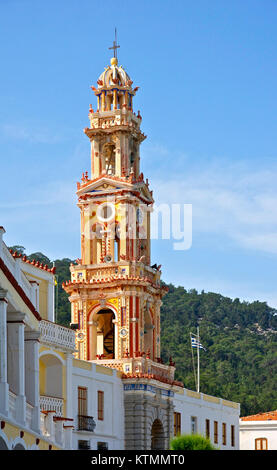 The Bell Tower of the Monastery of Panormitis, located on the Greek ...