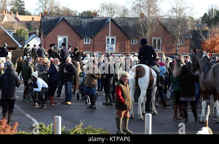 Riders and hounds prepare to take part in the Tedworth Boxing Day hunt ...