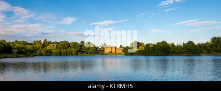 Scenic view of Kiplin Hall overlooking lake with reflection, , Scorton ...