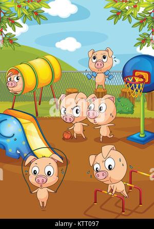Pigs and piglets. illustration. Cartoon sketch style. Hand outline ...