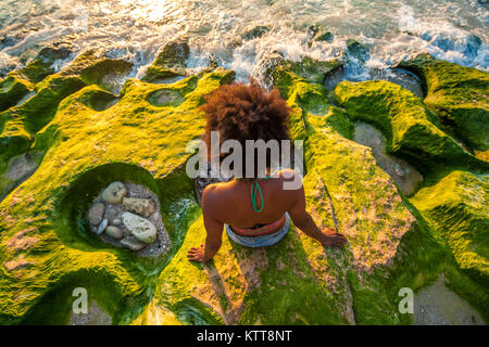 Melanesian pacific islander, beautiful girl with afro, half profile ...