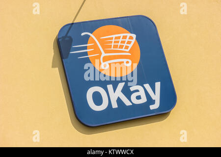 OKay supermarket logo sign. OKay is a neighbourhood stores supermarket ...