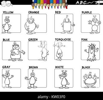 Cartoon illustration of basic colors with comic children characters ...