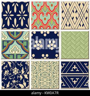 Oriental antique retro ceramic tile pattern combo collection set ...