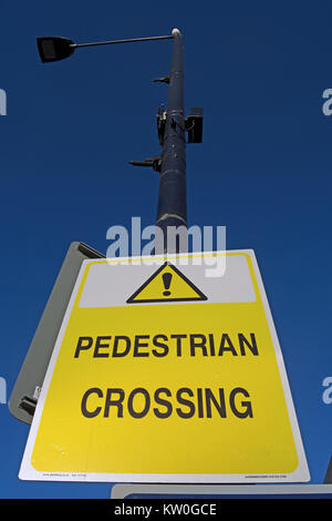 temporary pedestrian crossing sign with exclamation mark in triangle ...
