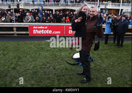Winning owner Michael O'Leary and his daughter Tiana in the parade ring ...