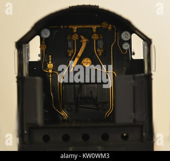 Interior of the footplate of a vintage steam locomotive. Illustrating ...