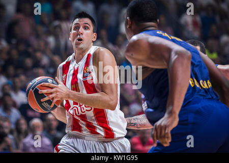 Center Milko Bjelica of Crvena Zvezda mts Belgrade fights for the ball ...