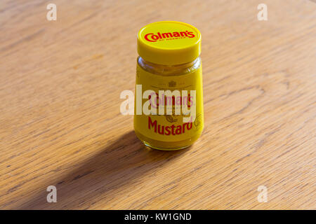 Jar of Colman's mustard made in Norwich, Norfolk Stock Photo - Alamy