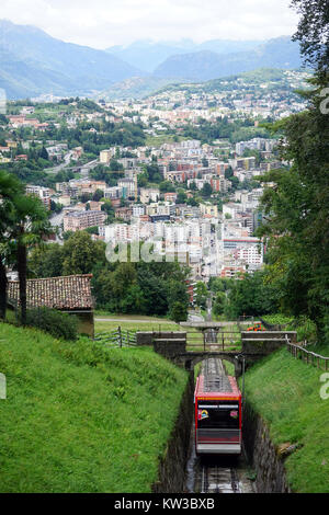 LUGANO, SWITZERLAND - CIRCA AUGUST 2015 Funicular near platform on the ...