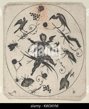This intricate blackwork design for goldsmithwork, featuring a monkey ...