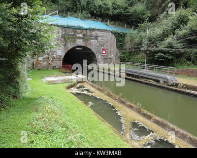 Tunnel of Riqueval for the Canal of Saint-Quentin, the towboat travels ...