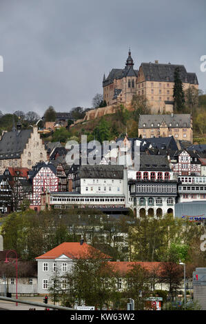 View of Marburg, historic centre, Landgrafenschloss, Lutheran Parish ...