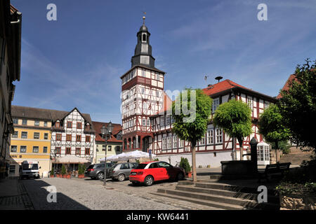 Market with town hall in Treffurt, Werra Valley, Wartburgkreis District ...