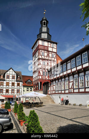 Market with town hall in Treffurt, Werra Valley, Wartburgkreis District ...
