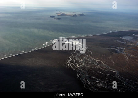 A network of Intertwining rivers on a river delta across a vast remote ...