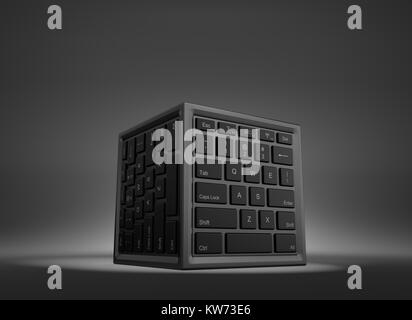 Cube Shape with Computer Keyboard on Faces Spotlighted on Black ...