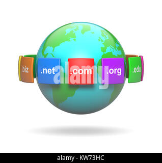 Concept of web domains with globe isolated on white background ...