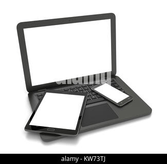 notebook, tablet pc and smartphone (3d render Stock Photo - Alamy