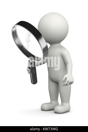 White 3D Character with Magnifier Illustration on White Background ...