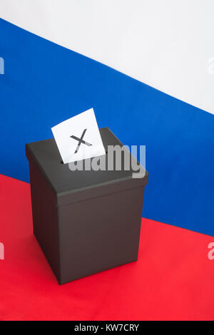 2024 Russian / fixed Russia elections concept - mock ballot box and ...