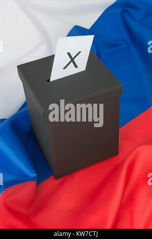 2024 Russian / fixed Russia elections concept - mock ballot box and ...