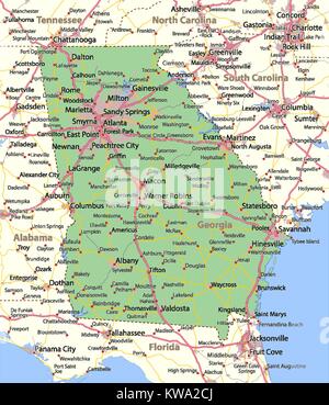 Map of Florida. Shows country borders, urban areas, place names, roads ...