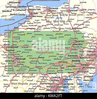 Map of Ohio. Shows country borders, urban areas, place names, roads and ...