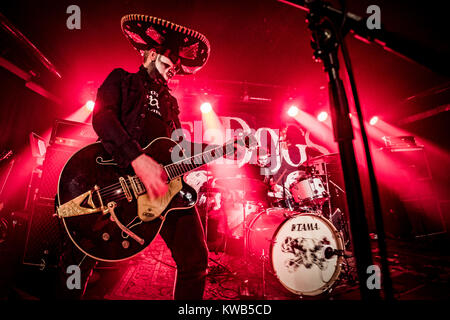 The Danish psychobilly, surf punk band Hola Ghost performs a live ...