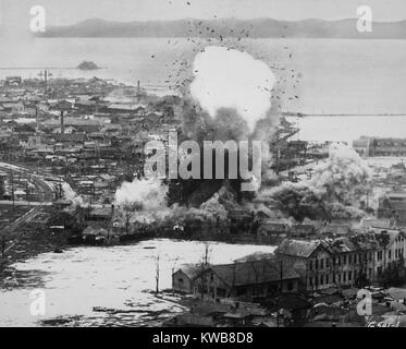 Aerial bombing destroys North Korean supplies during the blockade of ...