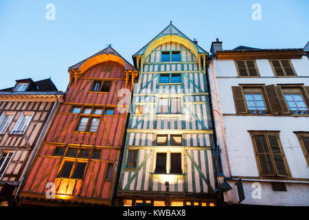 Old architecture of Troyes at night. Troyes, Grand Est, France Stock ...