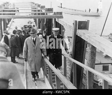 President Warren Harding boarding a ship during his Alaska tour, July ...
