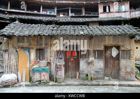 Inside old wooden tulou in chinese village, China Stock Photo - Alamy