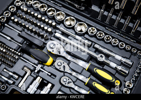 mechanics tool kit in black box, close-up of mechanics tool kit Stock ...