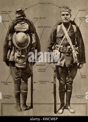 World War 1. United States Army engineer when fully equipped. Ca. 1917 ...