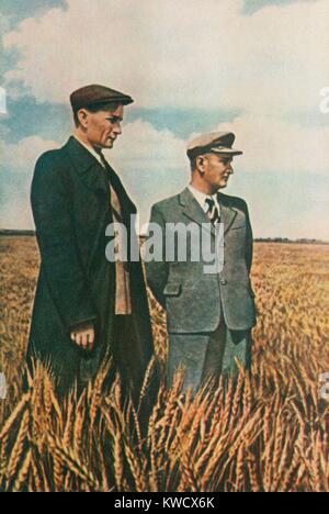 Trofim Lysenko (left), at an experimental farm Academy of Agriculture ...