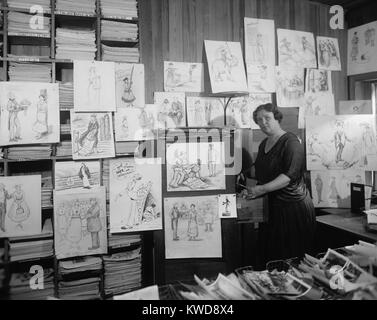 Suffragist political cartoons in offices of THE SUFFRAGIST. It was the ...