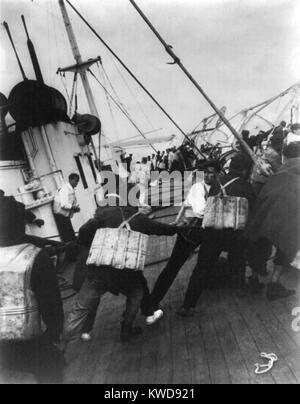 Crew and passengers on the sinking S. S. Vestris, 200 miles off Hampton ...