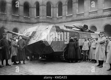 World War 1 Tanks. French Saint-Chamond tank in the field. Powerfully ...