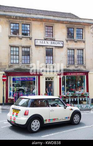 A BMW Mini car on the outside wall of the factory in Swindon that make ...