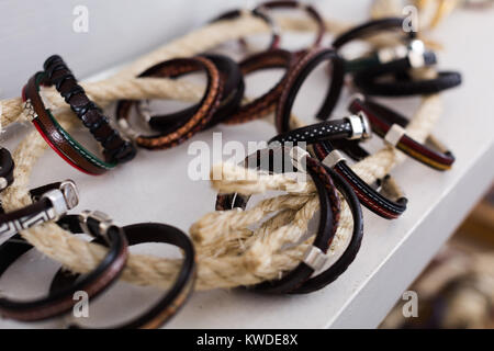 The store selling different leather bracelets with clasp Stock Photo ...