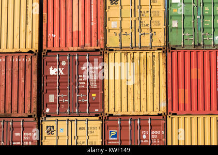 Kristiansand, Norway, November 5, 2017: Stack of containers at the ...