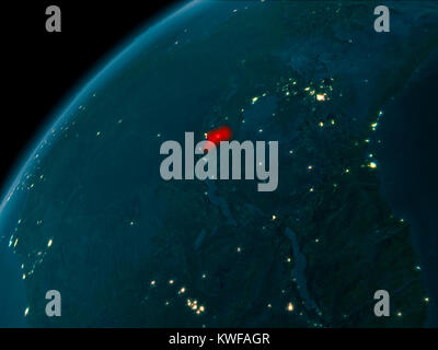 Night map of Rwanda as seen from space on planet Earth. 3D illustration ...