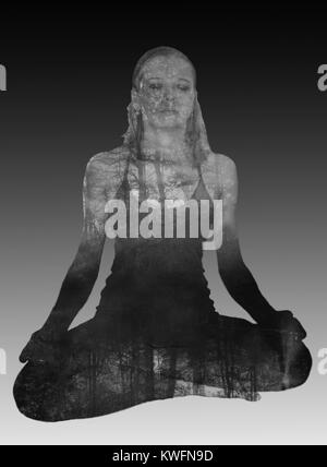 Photo of focused concentrated person calm face look interested empty ...