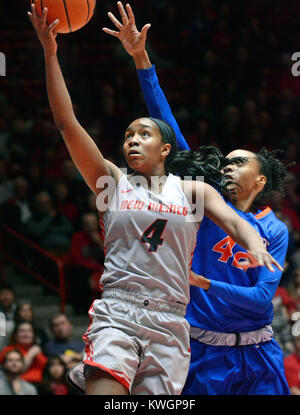 Albuquerque, NM, USA. 3rd Jan, 2018. UNM's #4 Alex Lapeyrolerie throws ...